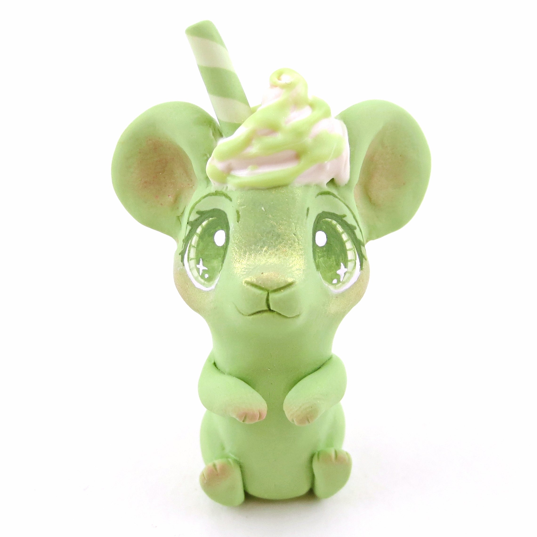 Matcha Mouse Figurine - "Breakfast Buddies" Polymer Clay Animal Collec ...
