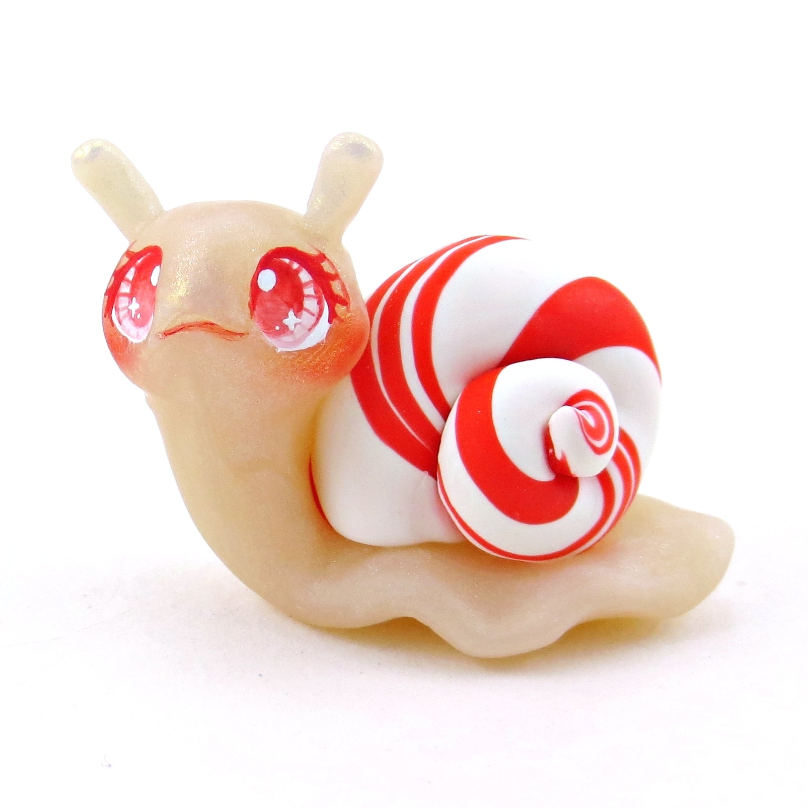 Peppermint Candy Cane Snail Figurine - Polymer Clay Christmas Collecti ...