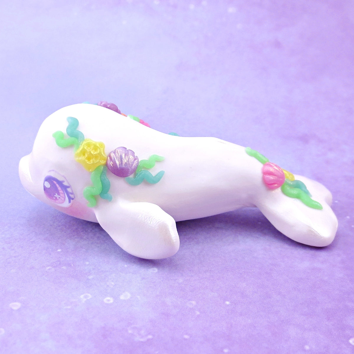 Seashell Beluga Whale with Pink/Purple Eyes Figurine - Polymer Clay Oc ...